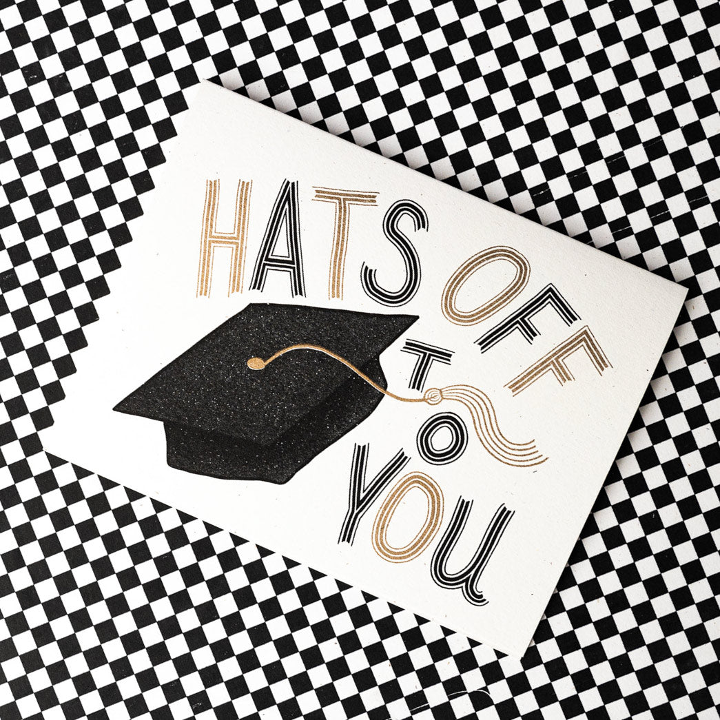 Hats Off To You - Risograph Congratulations Graduate Greeting Card ...